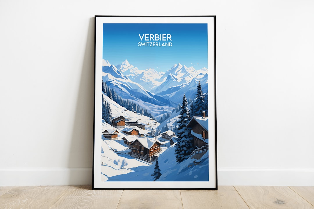 Verbier Ski Travel Print - Switzerland Poster - Custom Personalised ...