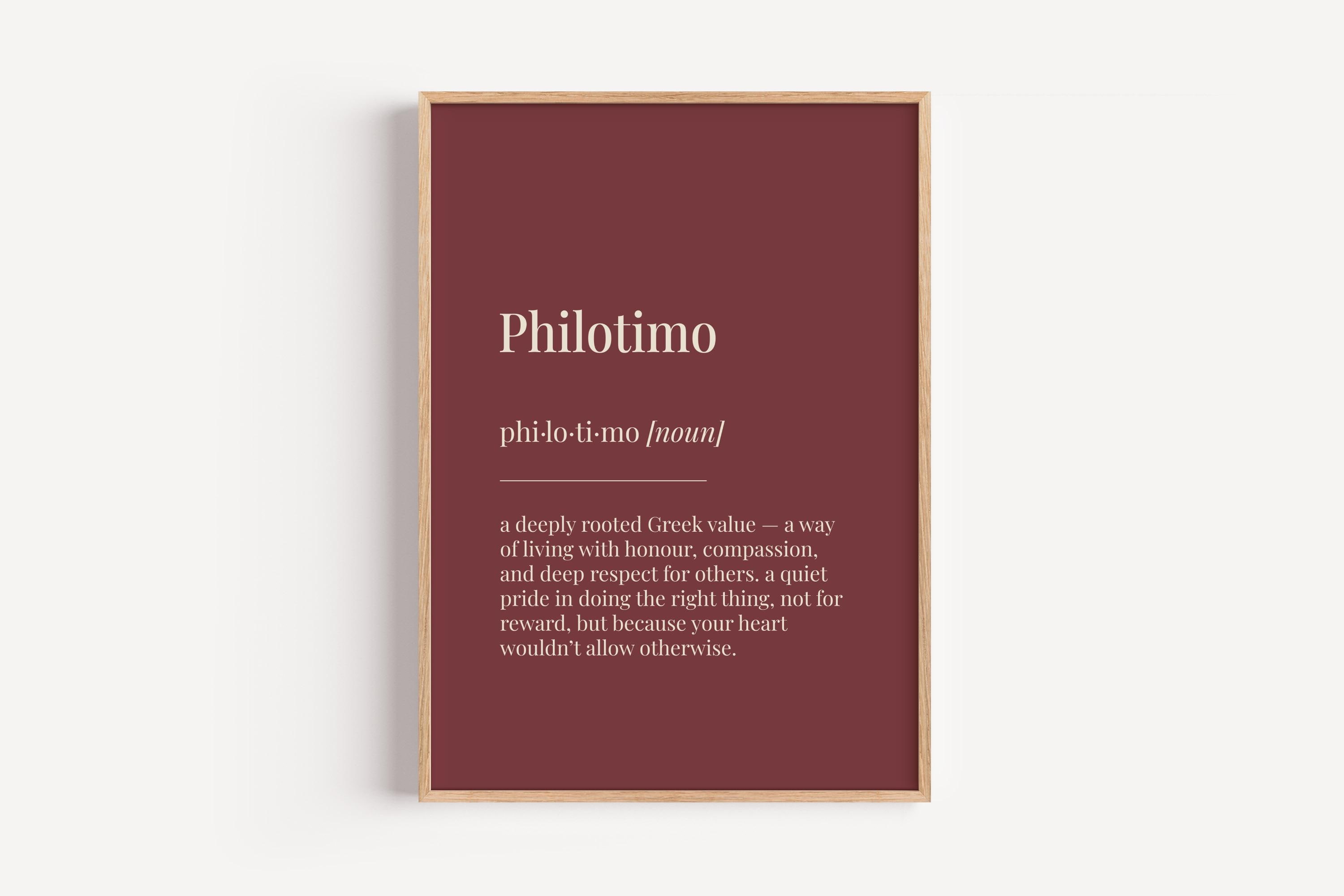Philotimo Definition Print - Dictionary Poster - Greek Home Wall Art ...