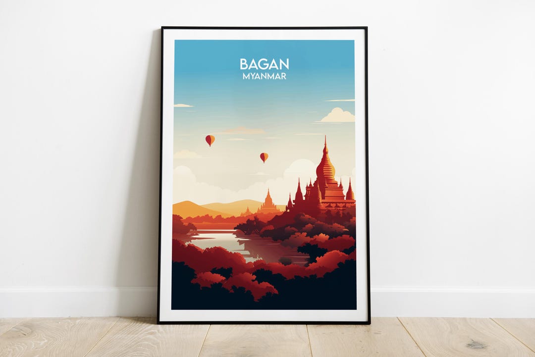 Bagan Travel Print - Burma Myanmar Poster - Custom Personalised Wedding ...