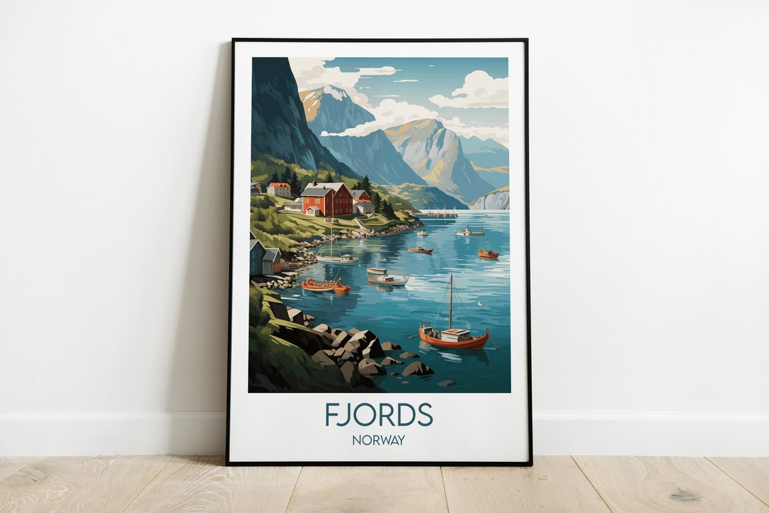 Fjords Travel Print - Norway Poster - Custom Personalised Wedding ...