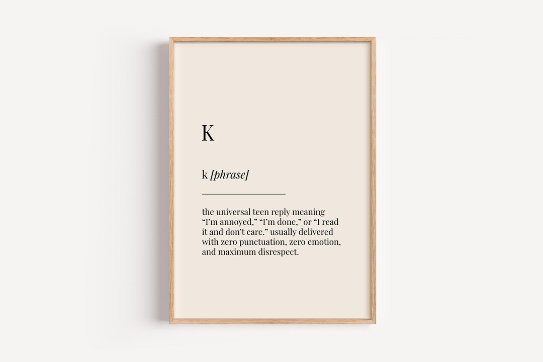 K Definition Print - Dictionary Poster - Family Teenager Bedroom Wall ...