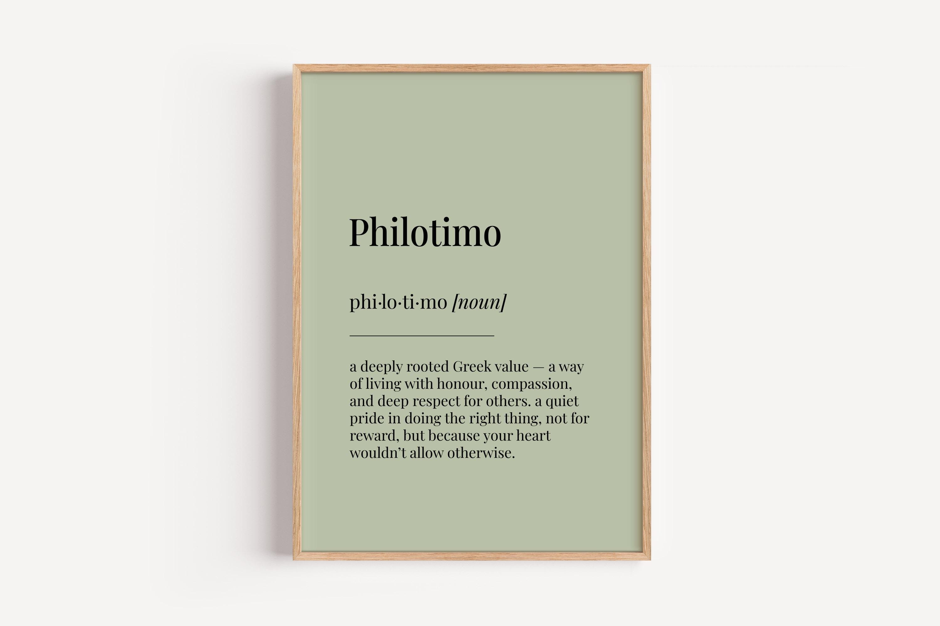 Philotimo Definition Print - Dictionary Poster - Greek Home Wall Art ...