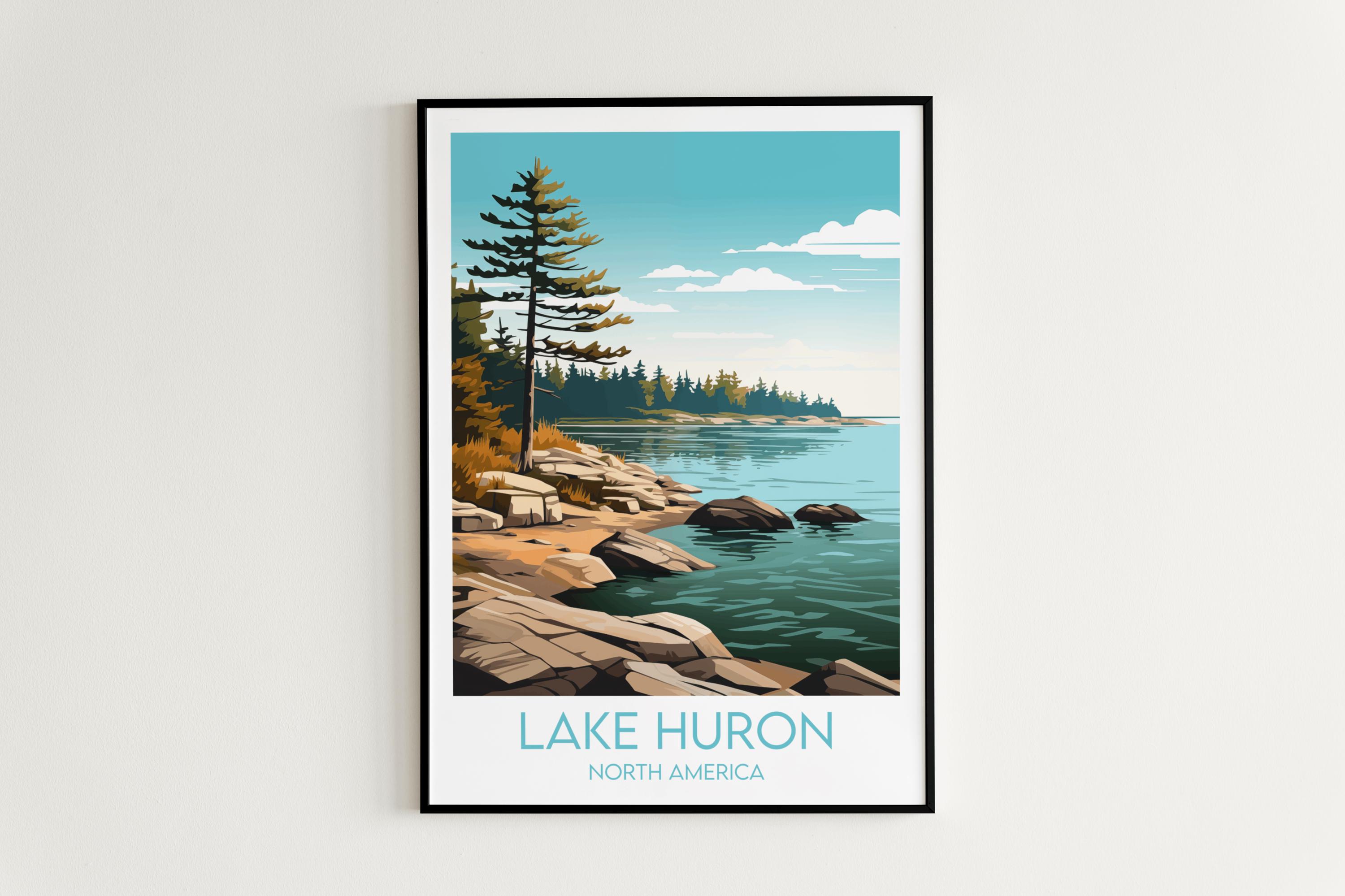 Lake Huron Travel Print - Great Lakes Poster - Custom Personalised ...