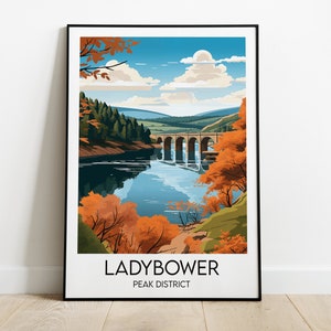 Ladybower Peak District Travel Print - National Park UK Poster - Custom ...