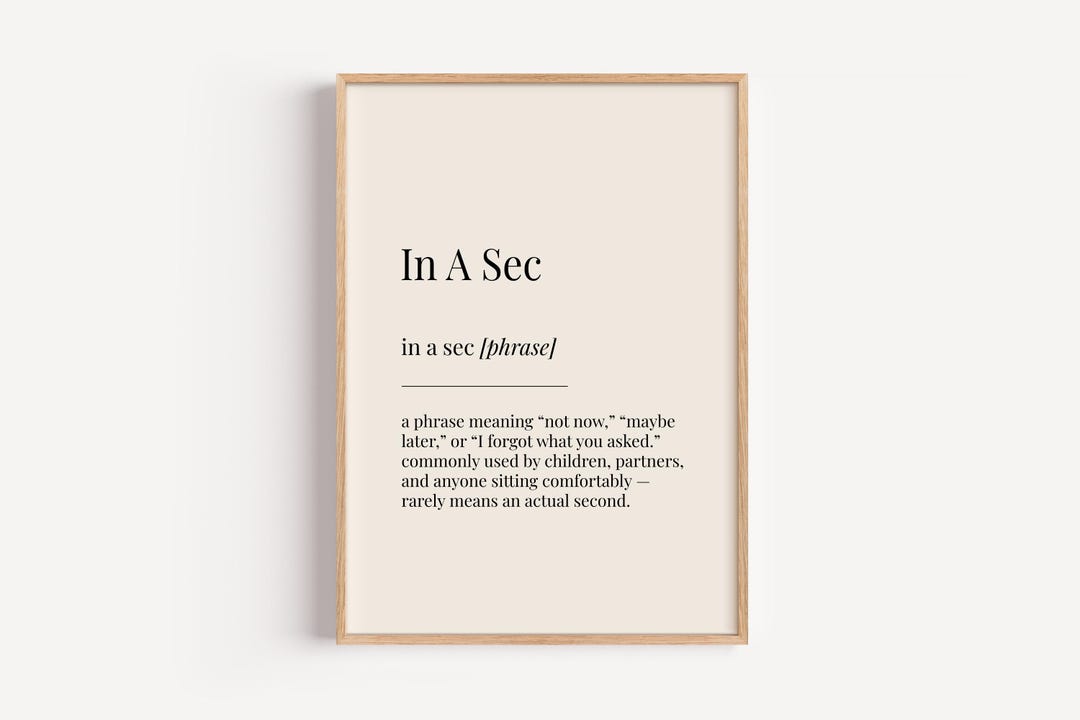 In A Sec Definition Print - Dictionary Poster - Teen Bedroom Wall Art ...