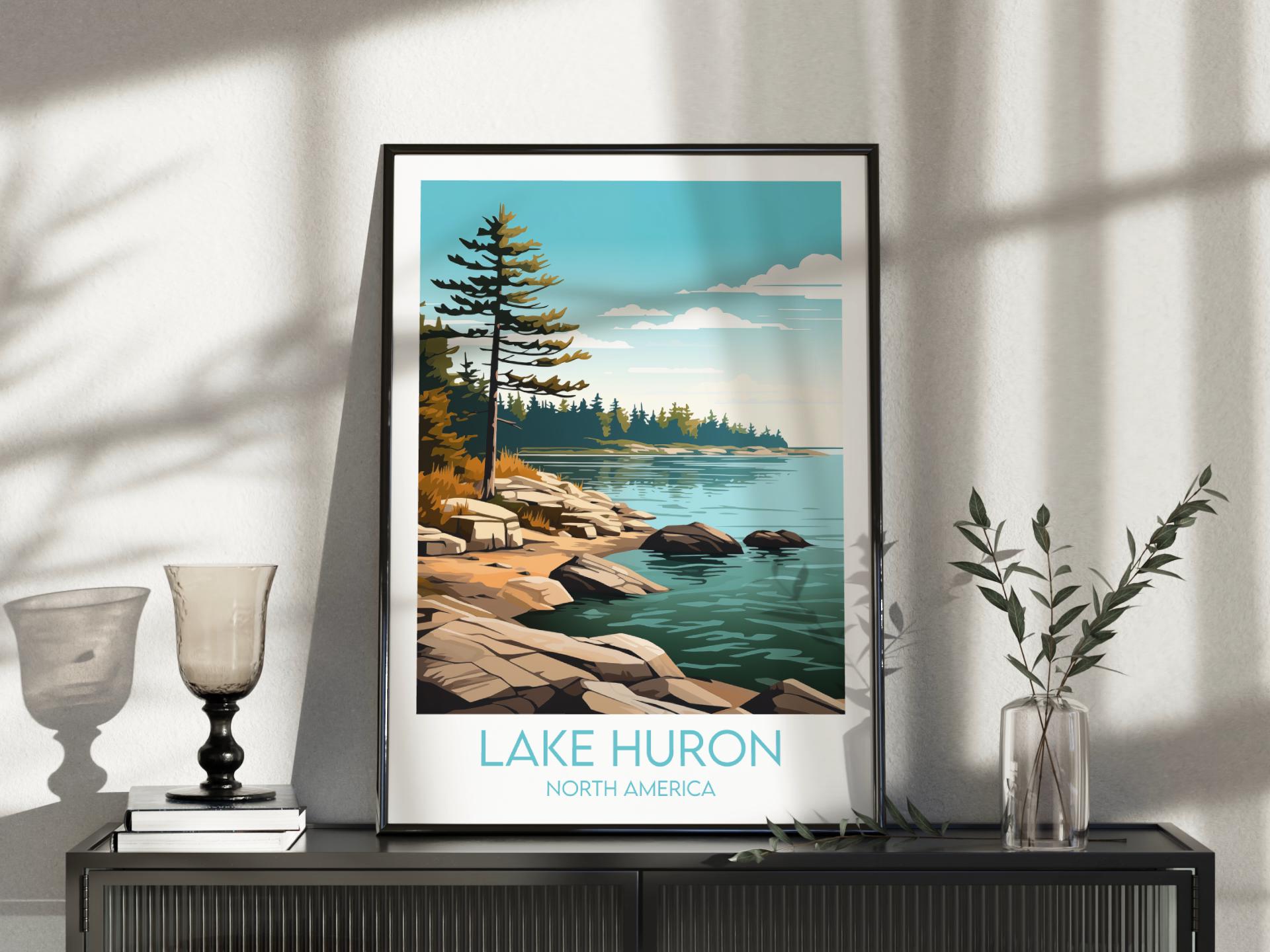 Lake Huron Travel Print - Great Lakes Poster - Custom Personalised ...