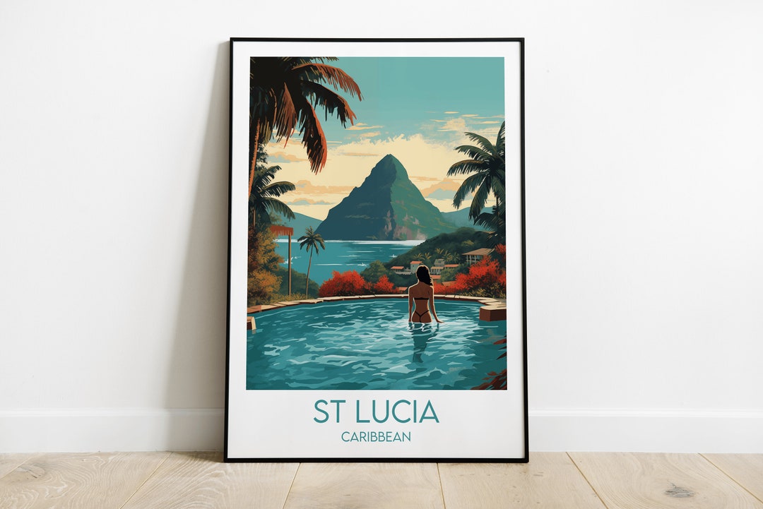 St Lucia Travel Print - Caribbean Poster - Custom Personalised Wedding ...