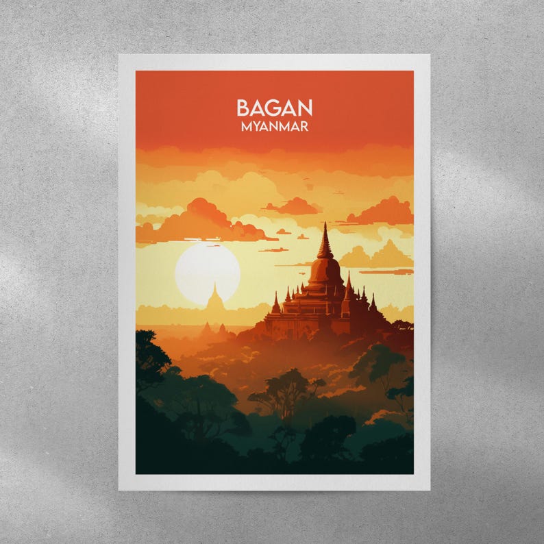 Bagan Travel Print - Burma Myanmar Poster - Custom Personalised Wedding ...
