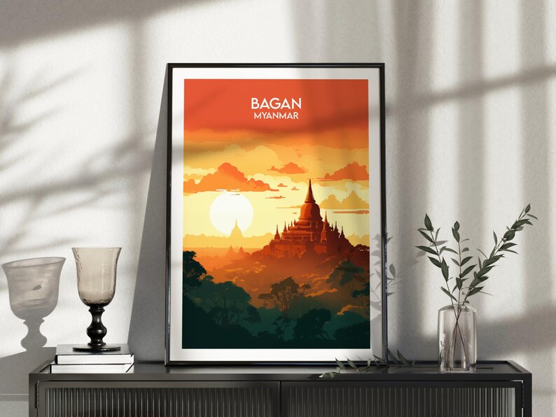 Bagan Travel Print - Burma Myanmar Poster - Custom Personalised Wedding ...