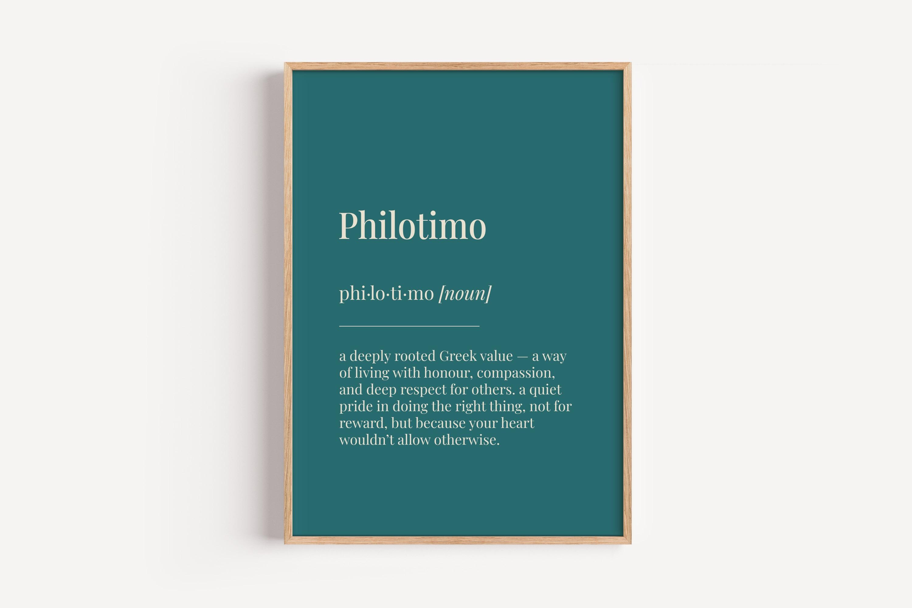 Philotimo Definition Print - Dictionary Poster - Greek Home Wall Art ...