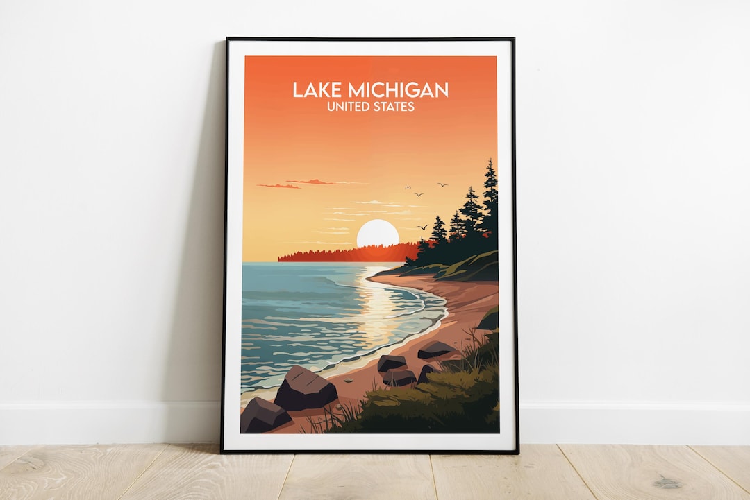 Lake Michigan Travel Print - Great Lakes Poster - Custom Personalised ...