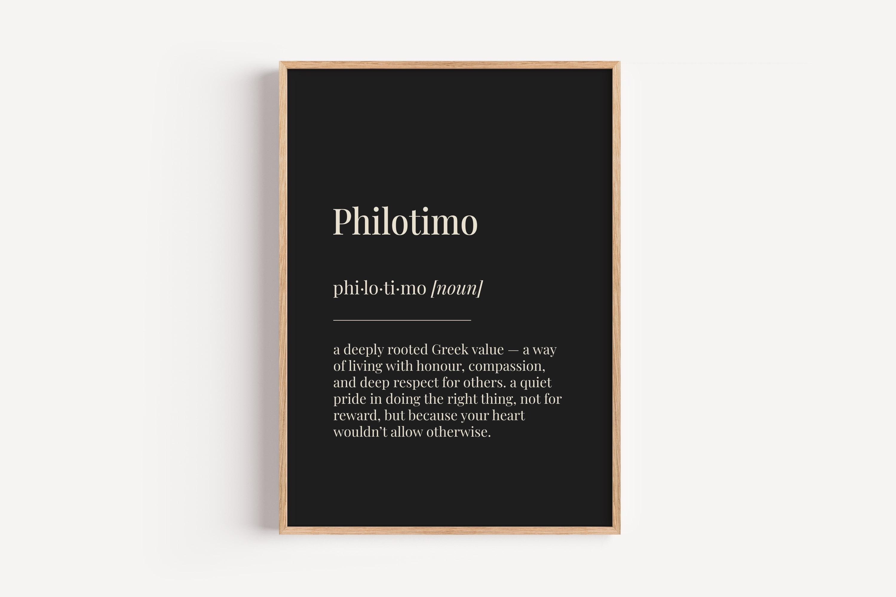 Philotimo Definition Print - Dictionary Poster - Greek Home Wall Art ...