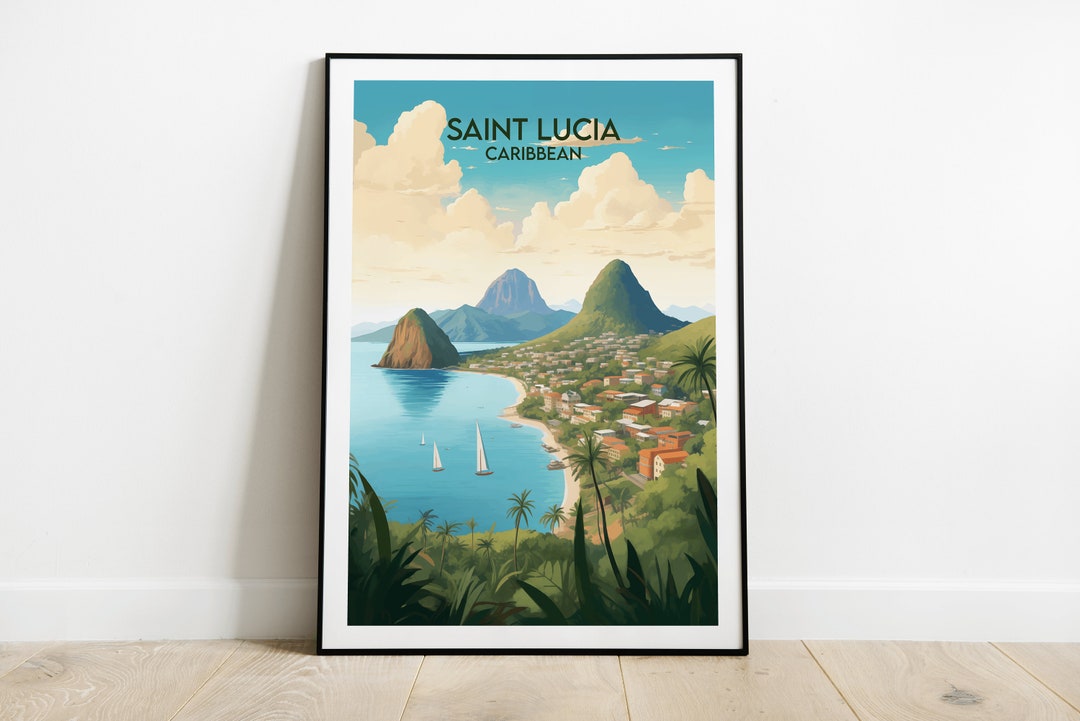 St Lucia Travel Print - Caribbean Poster - Custom Personalised Wedding ...