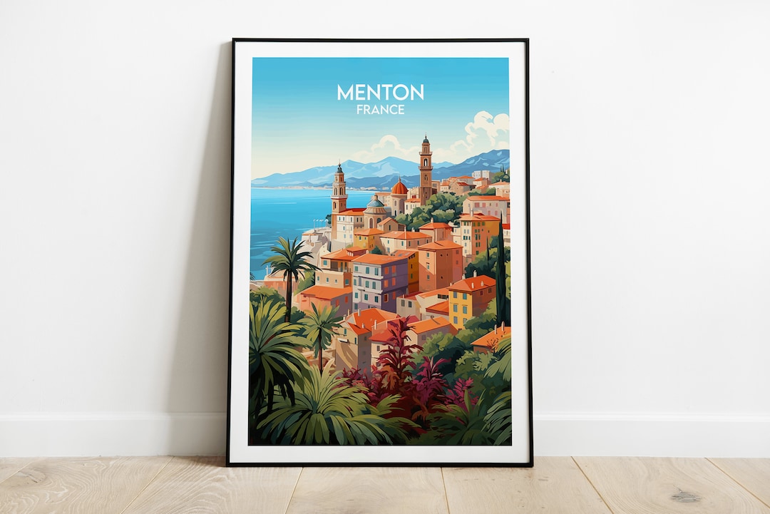 Menton Print - France Poster - Custom Personalised Wedding Birthday ...