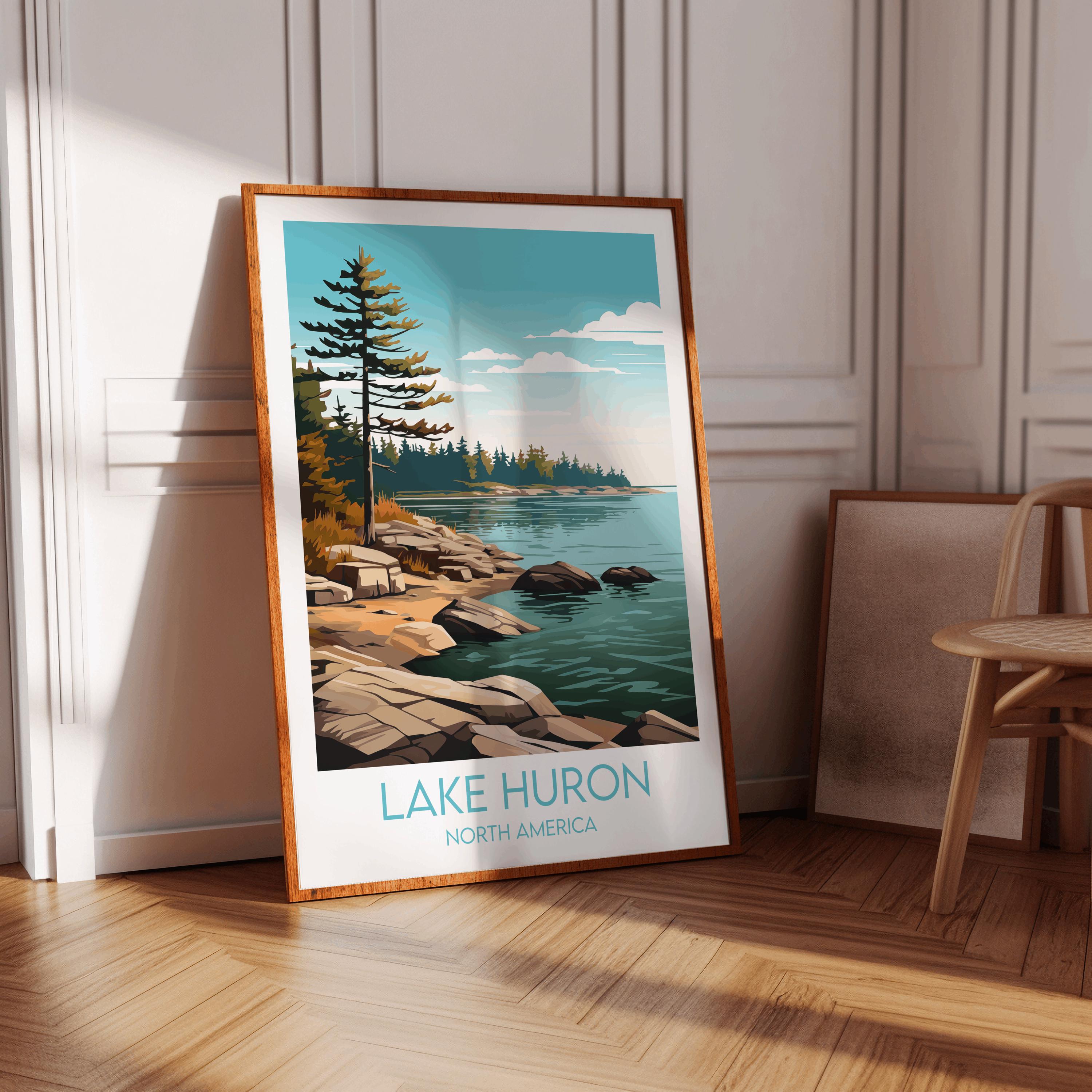 Lake Huron Travel Print - Great Lakes Poster - Custom Personalised ...