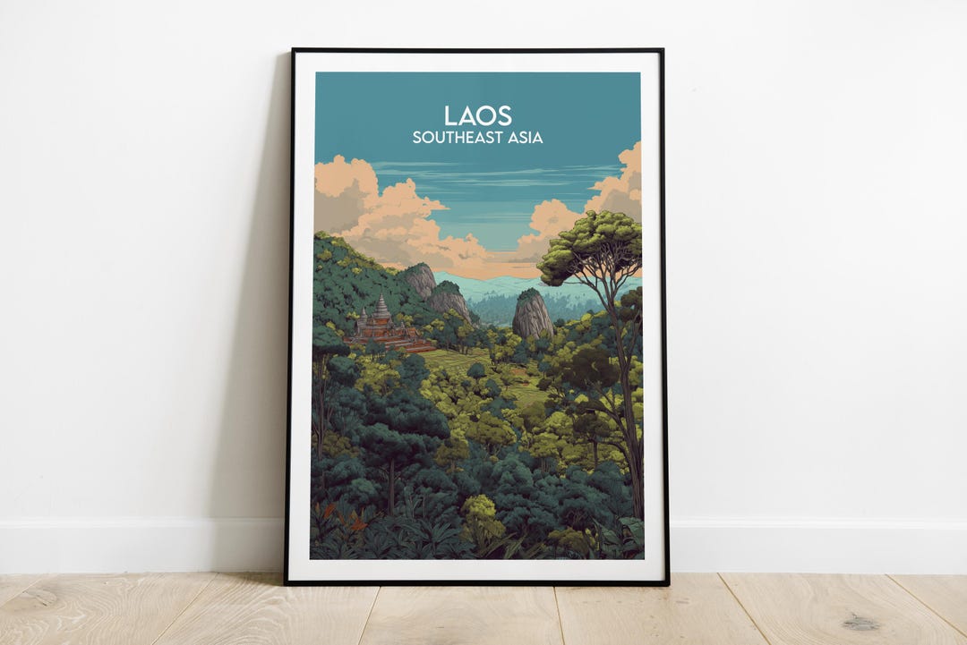 Laos Travel Print - Southeast Asia Poster - Custom Personalised Wedding ...