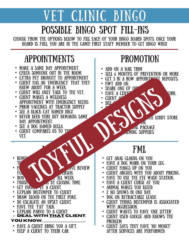 Animal Hospital Veterinary Clinic Staff BINGO Game! Fun Enrichment for ...