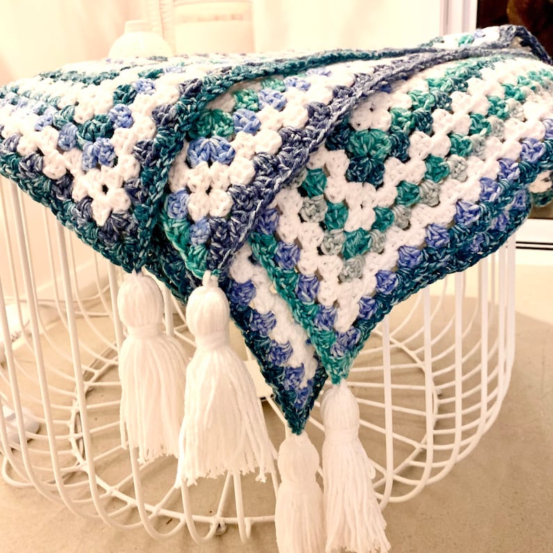 Blue Crochet Blanket Pattern Crochet Pattern Learn to Crochet Granny ...