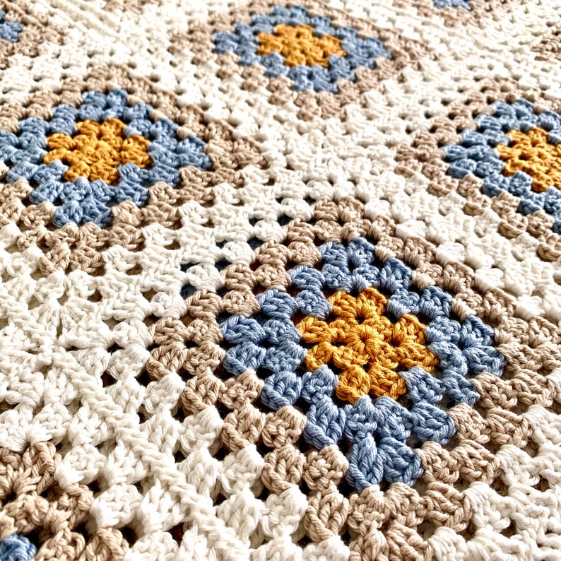 Granny Square Crochet Blanket Pattern Beginner Blue & White - Etsy
