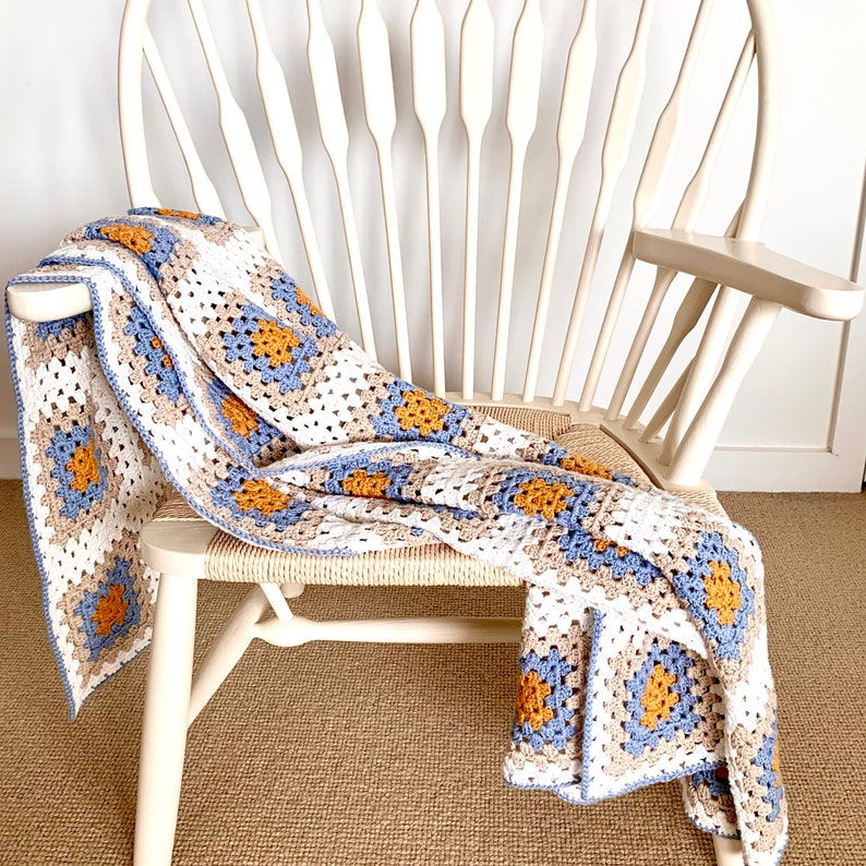 Granny Square Crochet Blanket Pattern Beginner Blue & White - Etsy