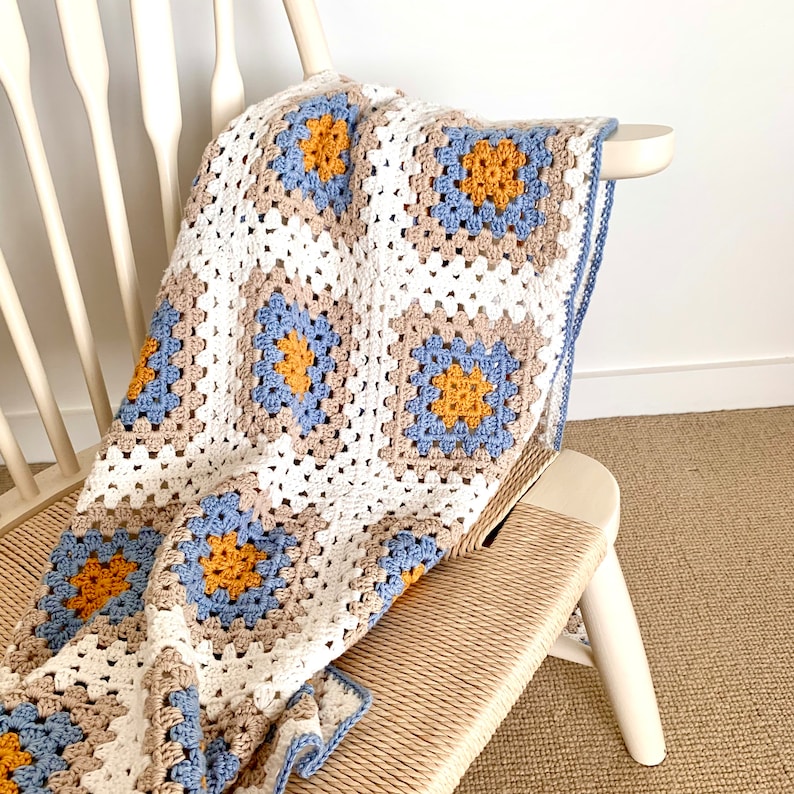 Granny Square Crochet Blanket Pattern Beginner Blue & White - Etsy