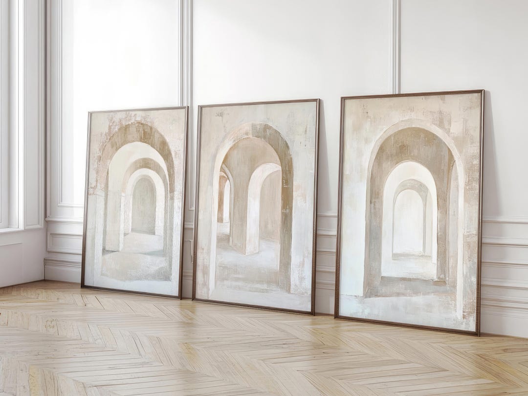 Neutral Arches Oil Painting: Minimalist Triptych Wall Art, Set of 3 - Etsy