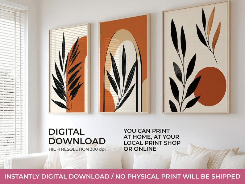Set of Three Modern Boho Style Posters in Terracotta Tones, Wall Art - Etsy