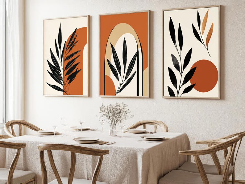Set of Three Modern Boho Style Posters in Terracotta Tones, Wall Art - Etsy