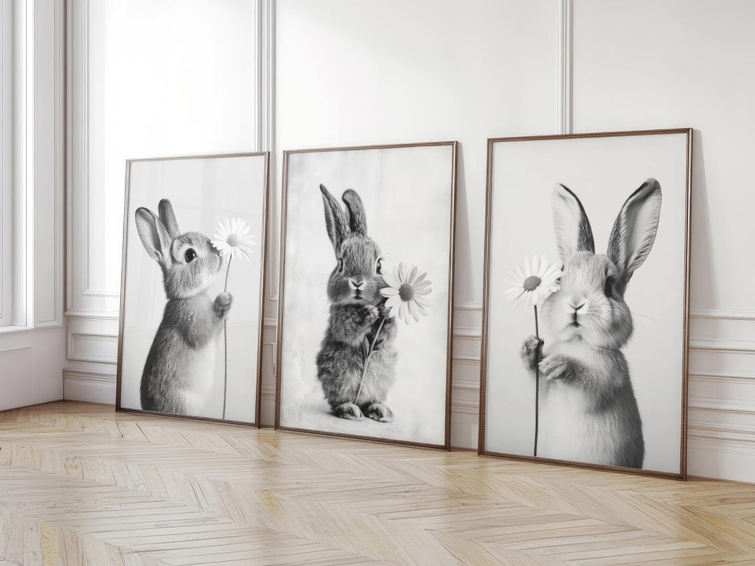 Minimalist Black and White Easter Rabbit Posters Set of 3 Wall Art - Etsy