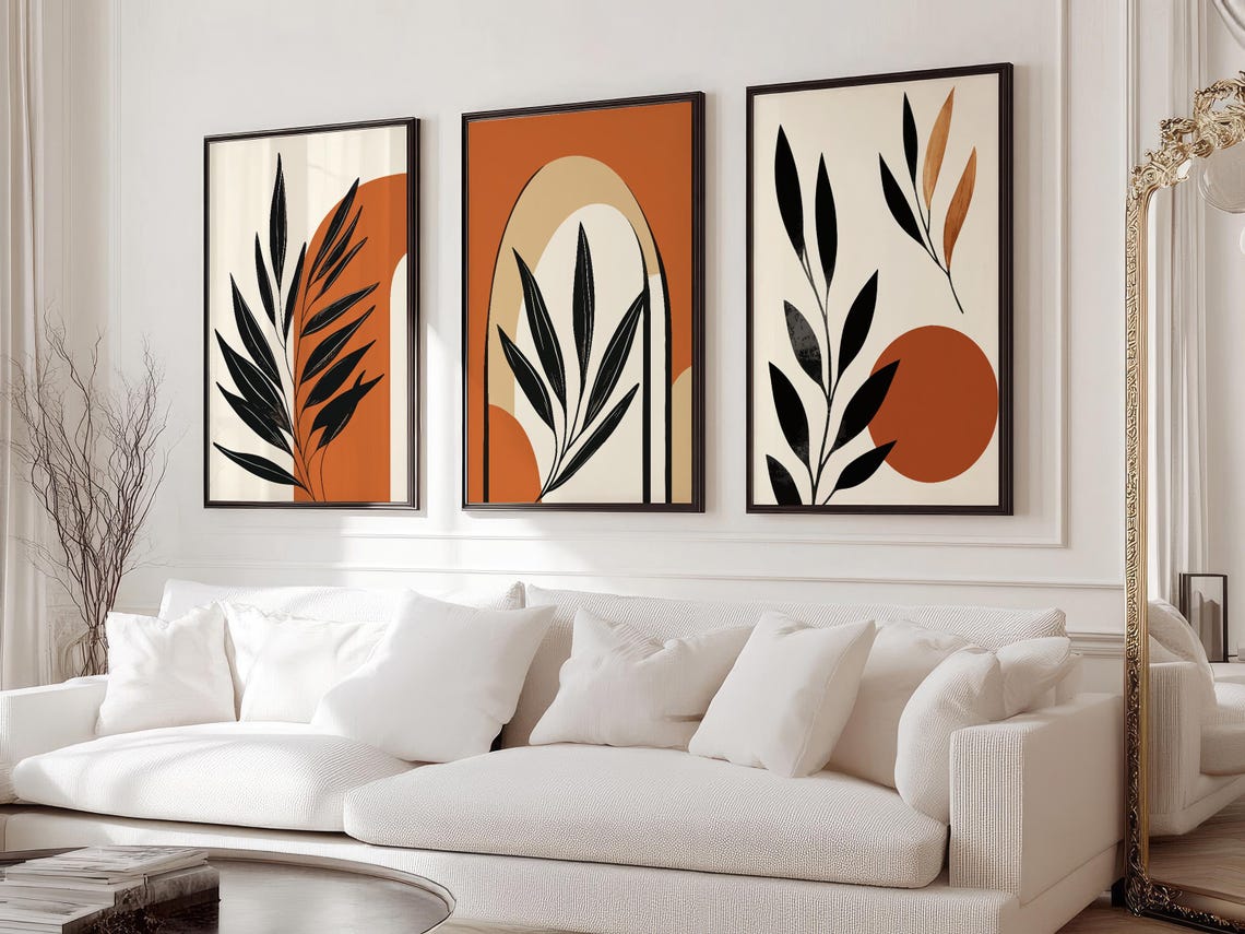 Set of Three Modern Boho Style Posters in Terracotta Tones, Wall Art - Etsy