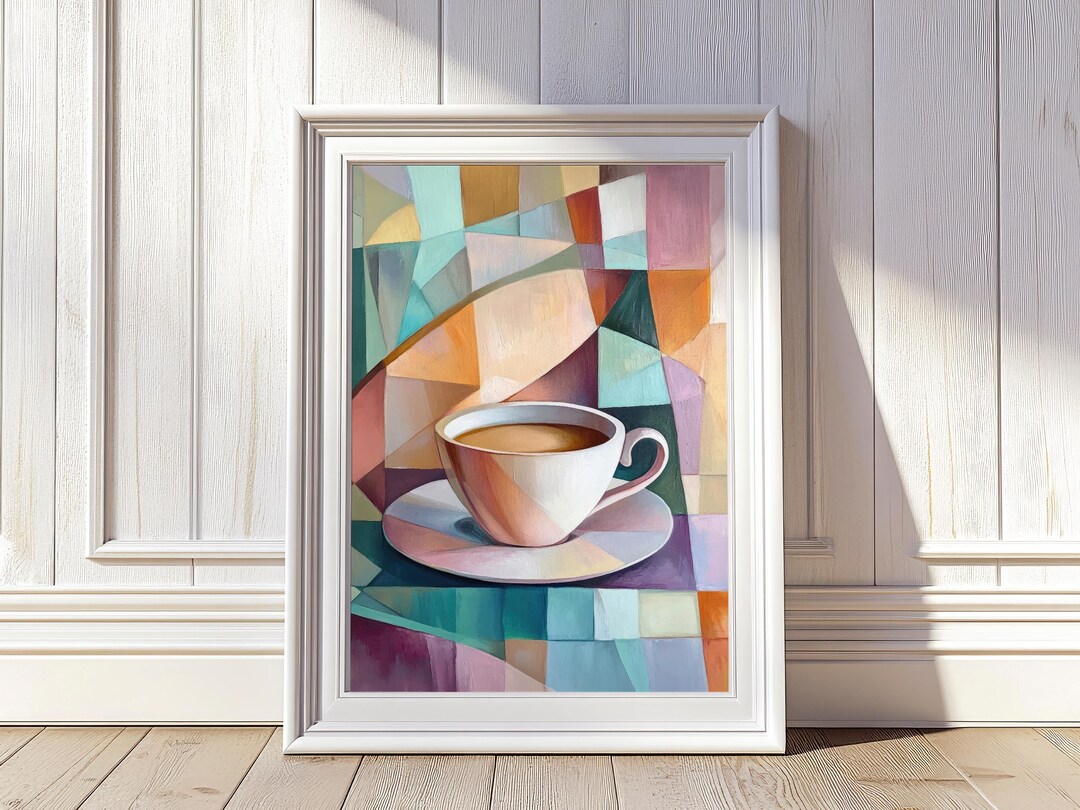Reproduction of a Cubism Painting Depicting a Cup of Cappuccino, Pastel ...