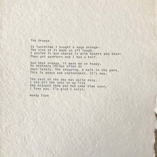 A4 the Orange Wendy Cope Typewriter Poem Print Poetry Quote - Etsy UK