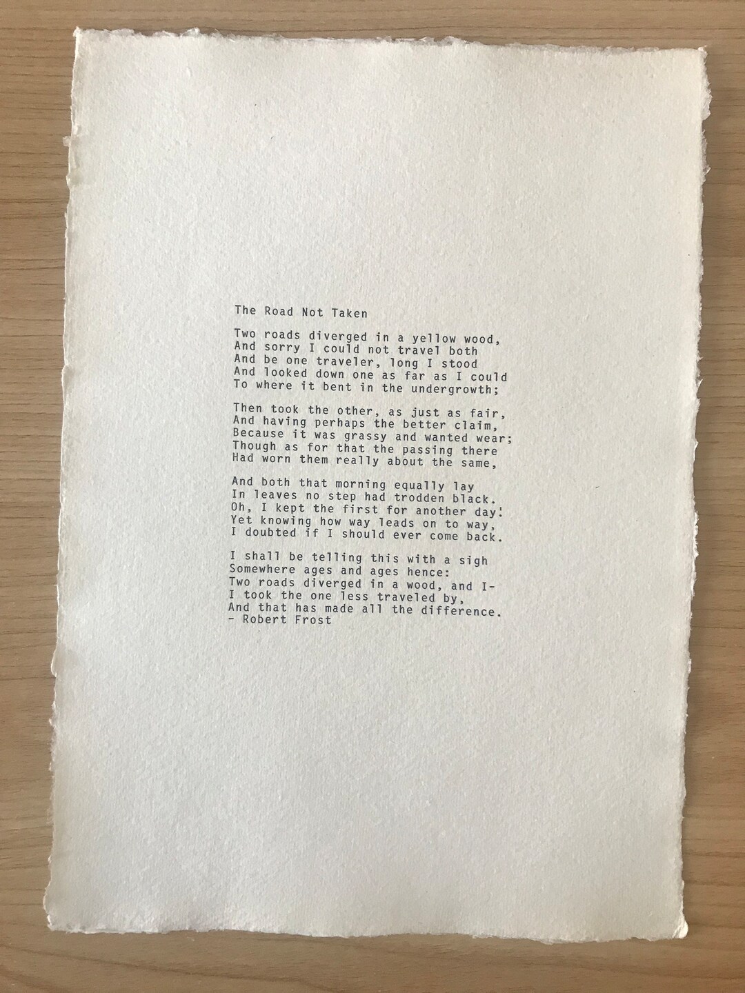 The Road Not Taken Robert Frost Typewriter Poetry Print, Handmade Paper ...