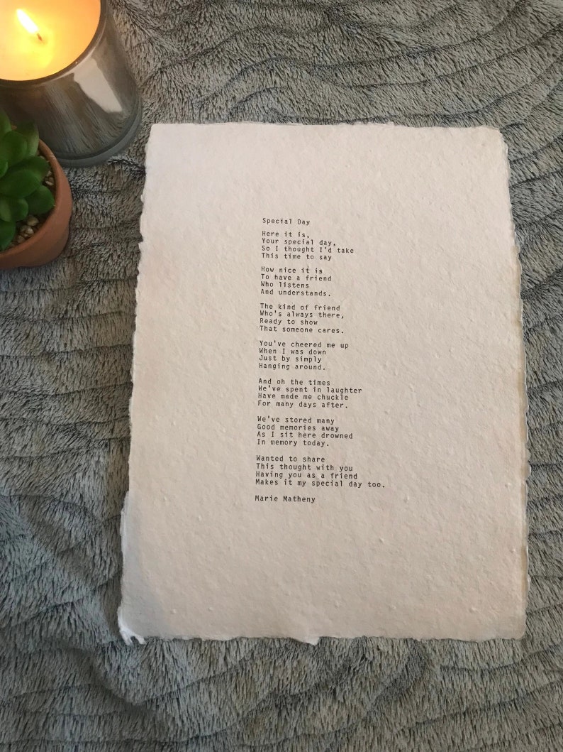Custom Typewriter Print on Handmade Paper, Personalized Poem Gift - Etsy