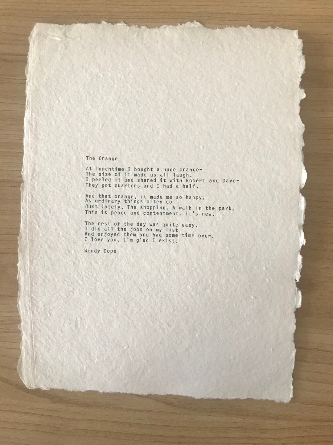 A4 the Orange Wendy Cope Typewriter Poem Print Poetry Quote - Etsy UK