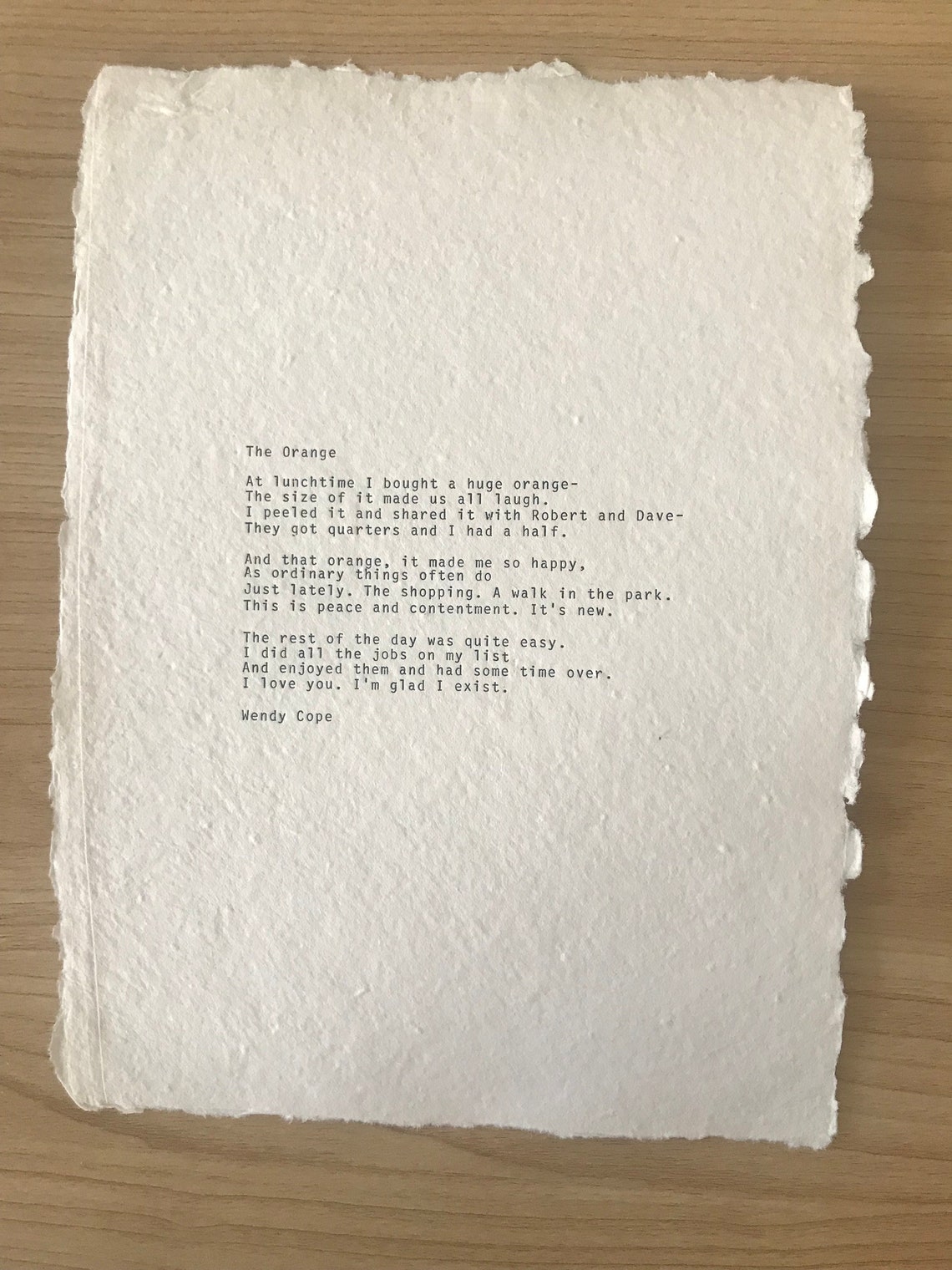 A4 the Orange Wendy Cope Typewriter Poem Print Poetry Quote - Etsy UK