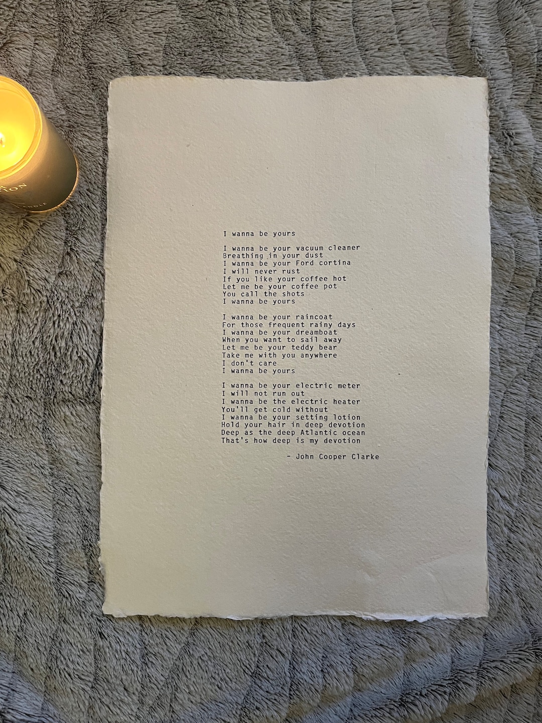 I Wanna Be Yours John Cooper Clarke Typewriter Poem Print, Poetry Quote ...