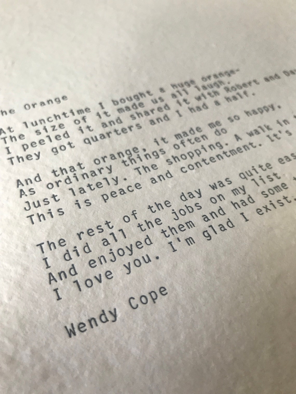 A4 the Orange Wendy Cope Typewriter Poem Print Poetry Quote - Etsy UK