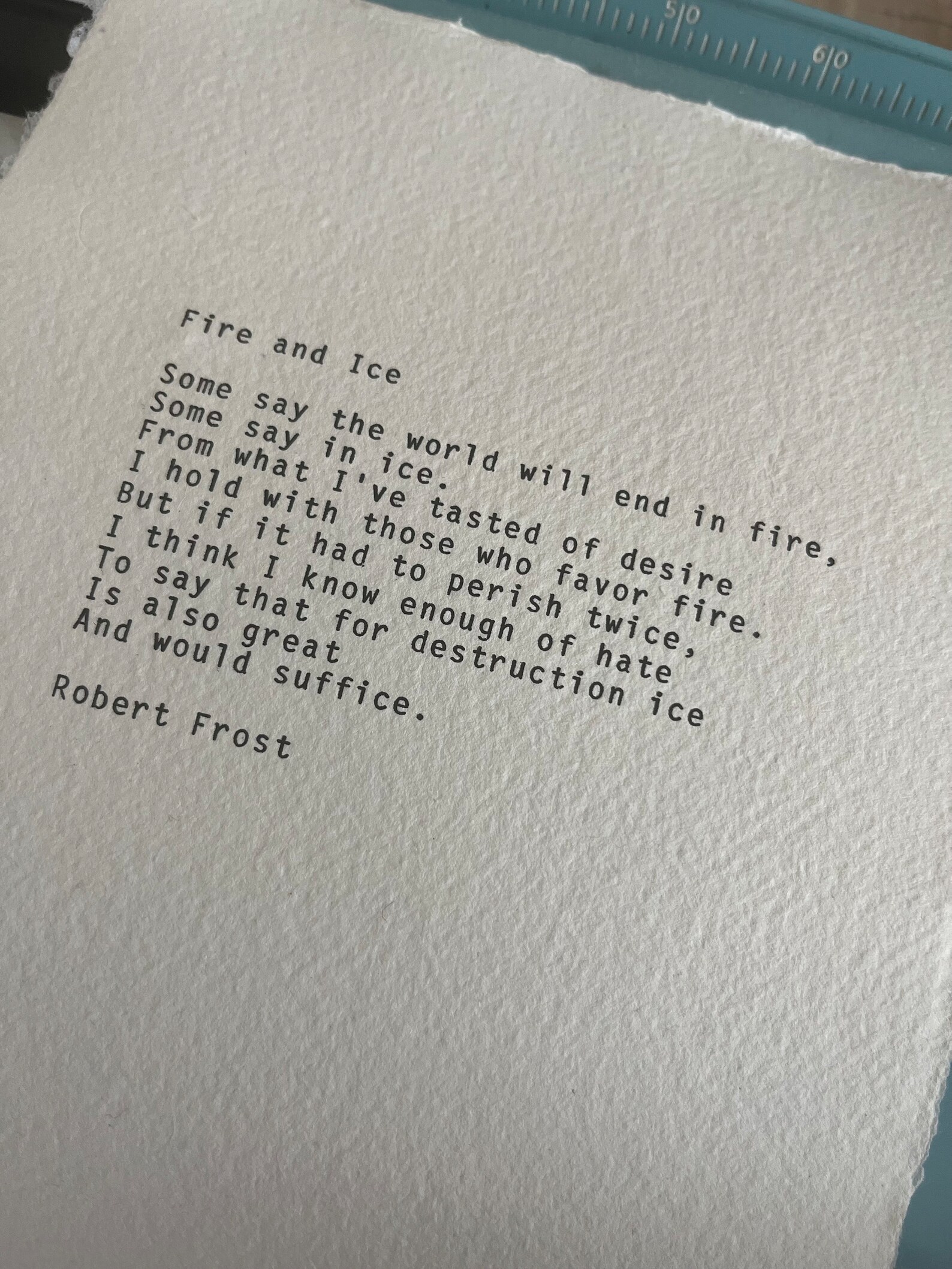 A5 Fire and Ice Robert Frost Typewriter Poem Print, Poetry Quote, Wall ...