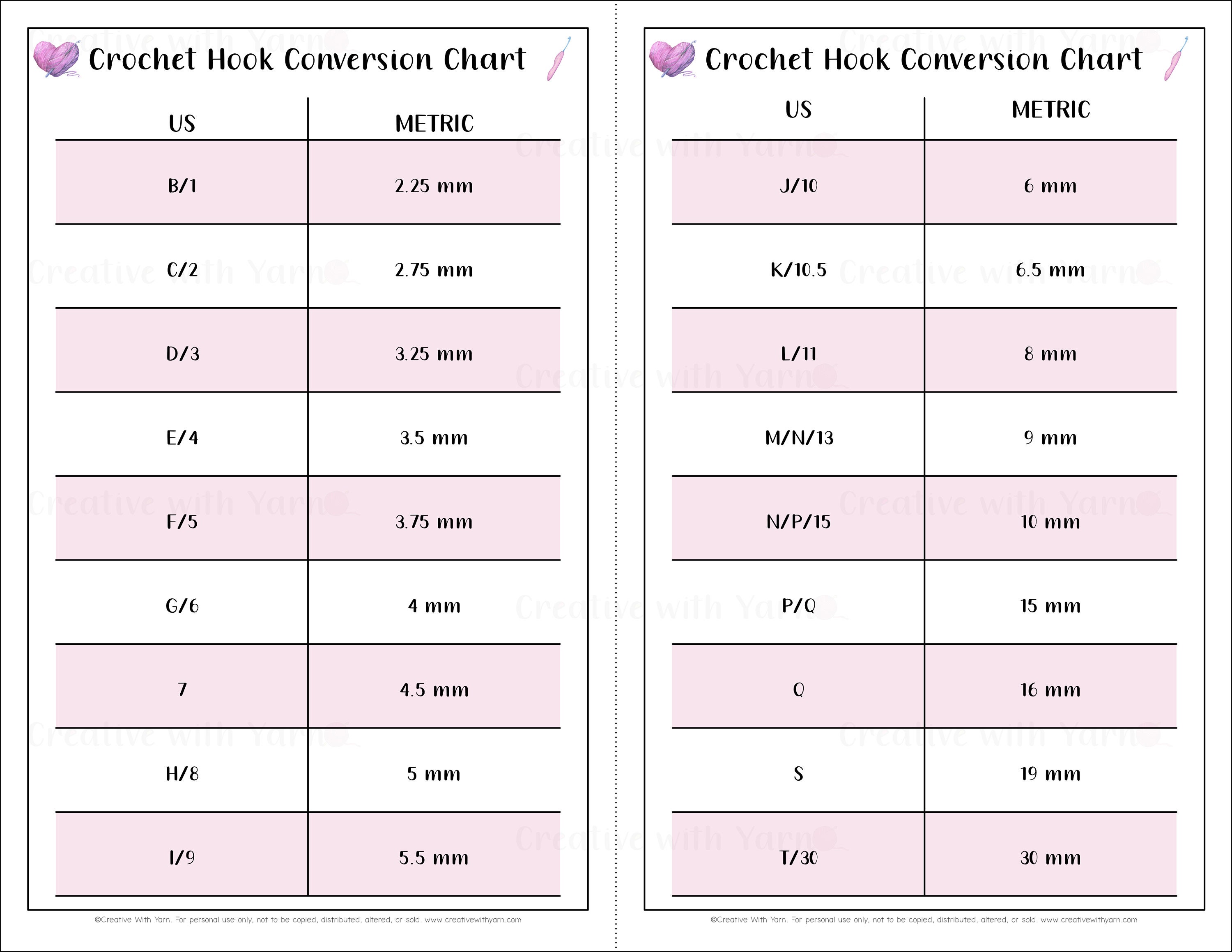Crochet Hook Conversion Chart Printable, Crochet Hook Conversion Chart ...