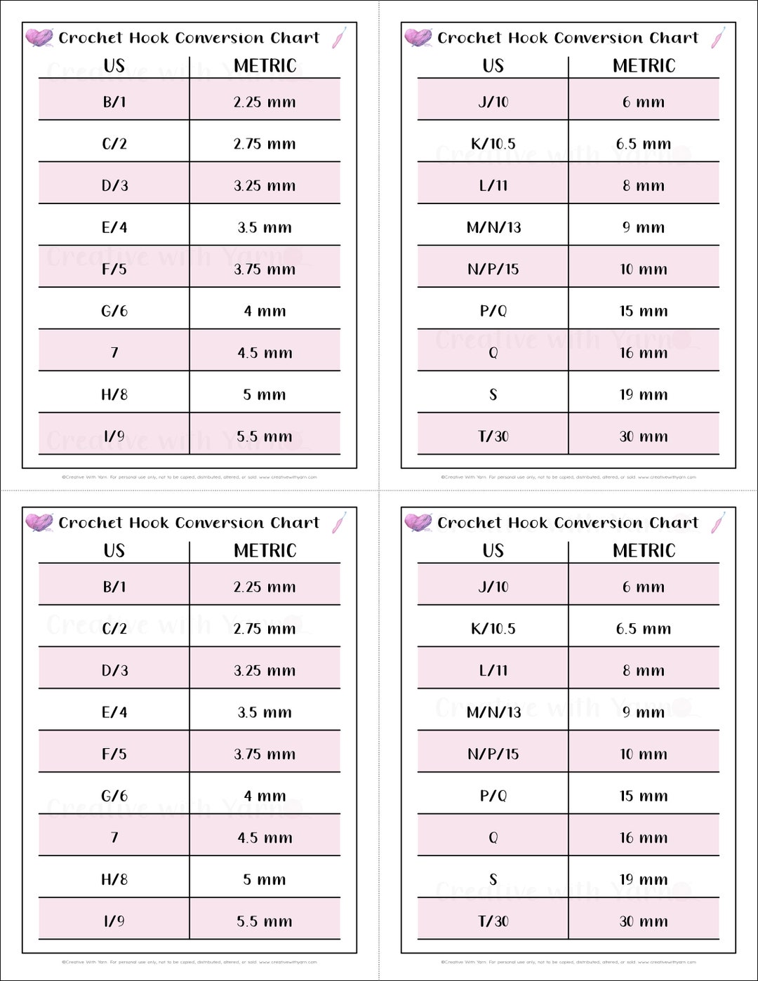 Crochet Hook Conversion Chart Printable, Crochet Hook Conversion Chart ...