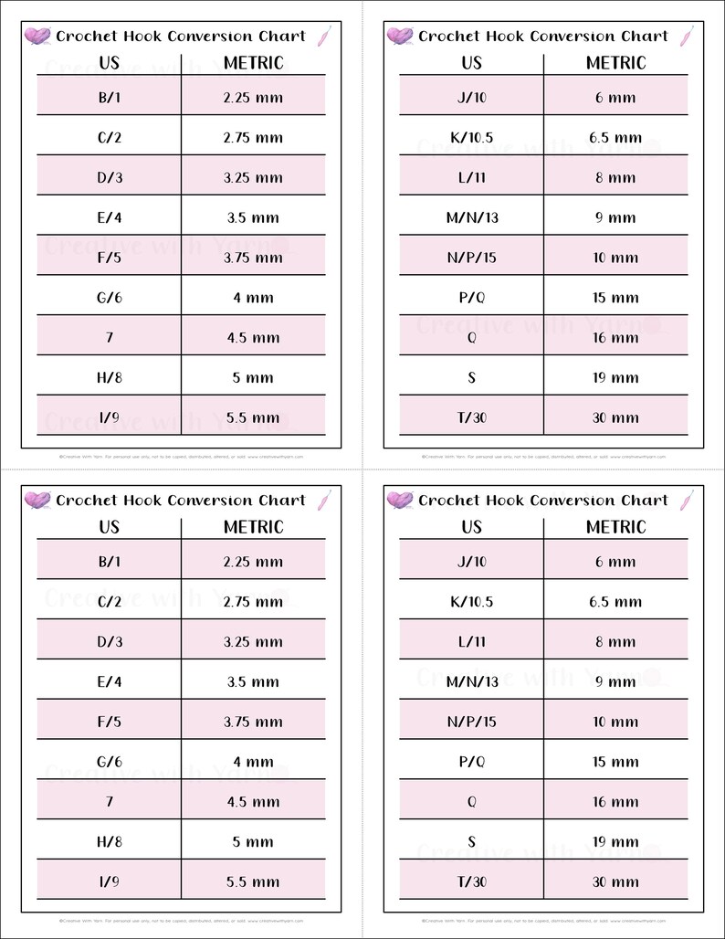 Crochet Hook Conversion Chart Printable, Crochet Hook Conversion Chart ...