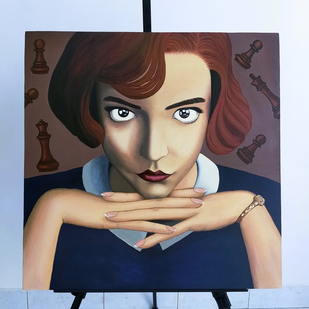 The Queen's Gambit Inspired Portrait Art Chess Game Acrylic Painting - Etsy