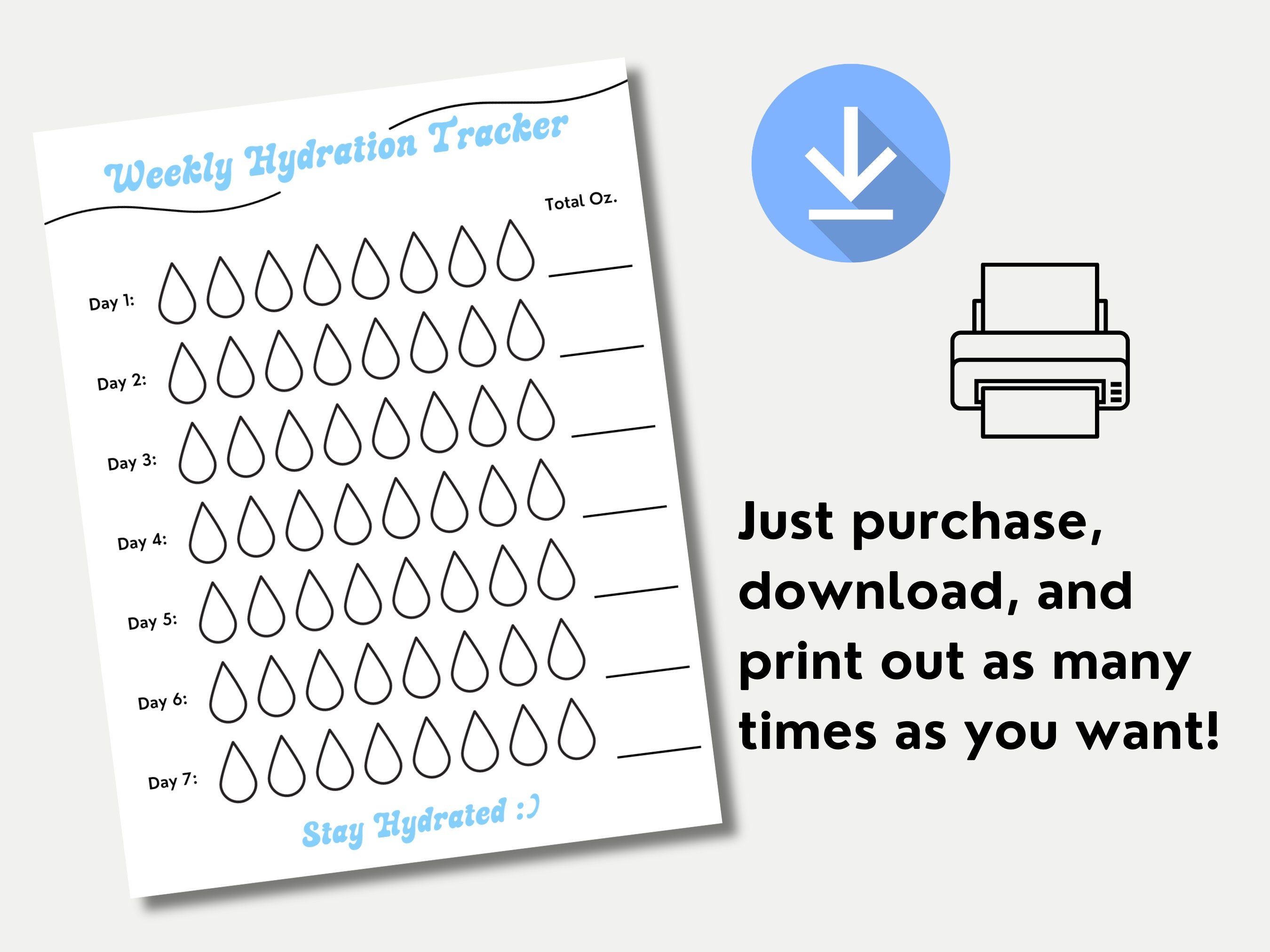 Weekly Hydration Tracker Printable Digital Download Daily Habit Tracker ...