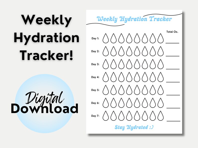 Weekly Hydration Tracker Printable Digital Download Daily Habit Tracker ...