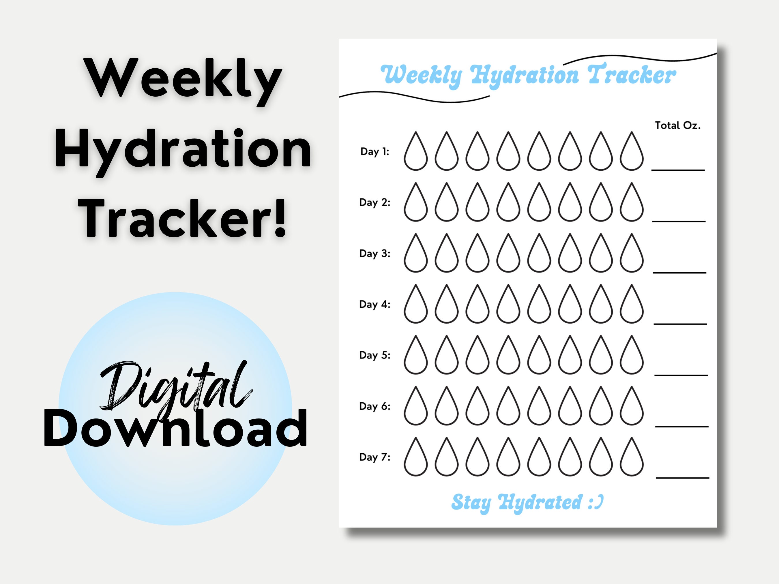 Weekly Hydration Tracker Printable Digital Download Daily Habit Tracker ...