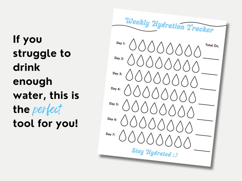 Weekly Hydration Tracker Printable Digital Download Daily Habit Tracker ...