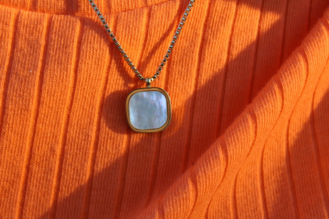 Women's Square Pendant Necklace, Stone Necklace, 18K Gold Women ...