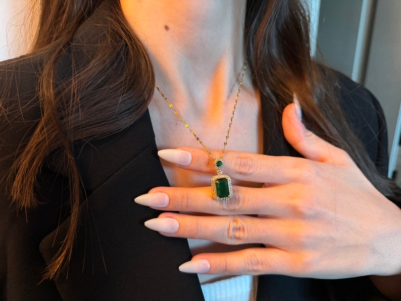 Luxury Green Zircon Jewelry 4pcs Set, Resizable Ring, Necklace and ...