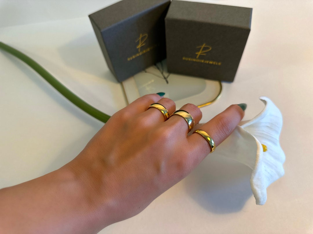 Luxury 18K Gold Filled, Women Simple, Bold Minimalist Band Rings, Thin Wide Dome Stackable Rings ...